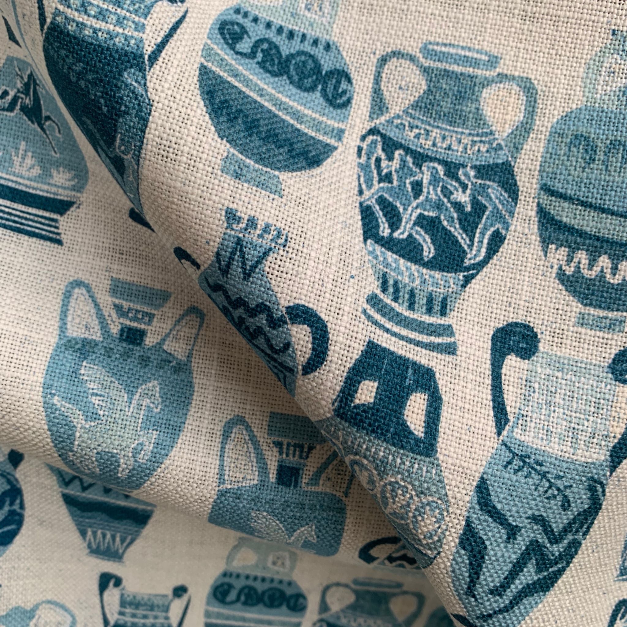 Muggle of Jugs Blue Linen Fabric by Annika Reed Studio – Annika Reed Studio