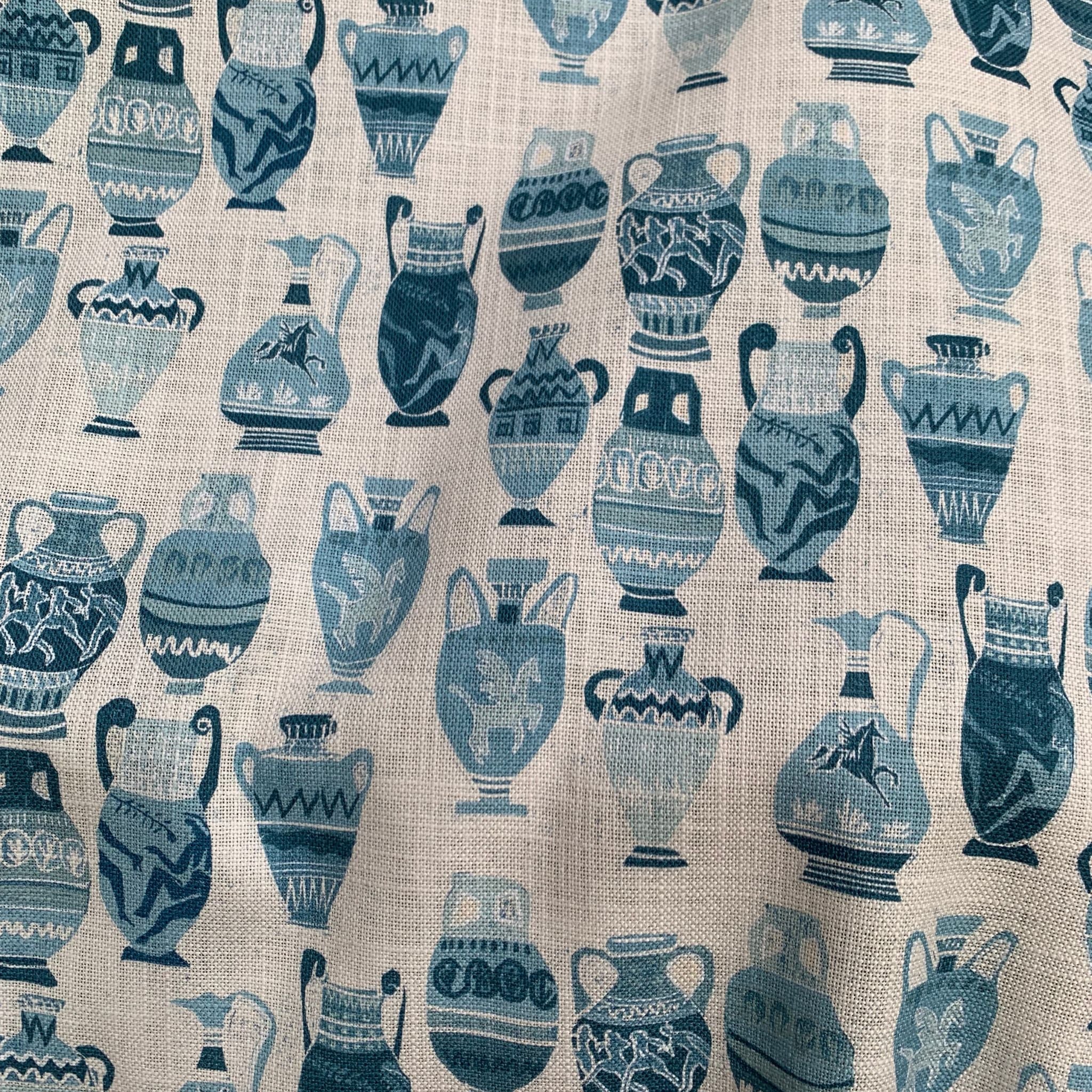 Muggle of Jugs Blue Linen Fabric by Annika Reed Studio – Annika Reed Studio