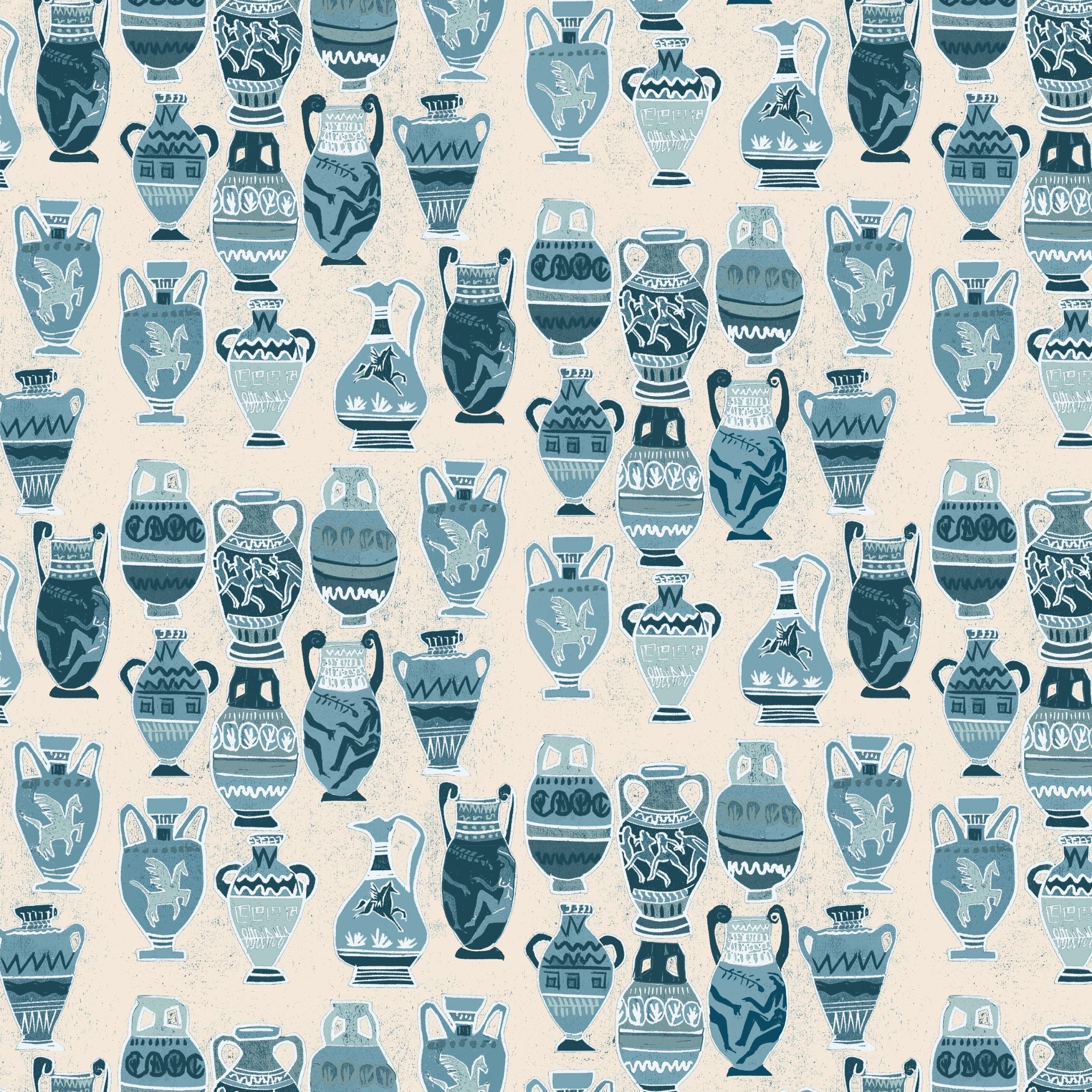 Muggle of Jugs Blue Linen Fabric by Annika Reed Studio – Annika Reed Studio
